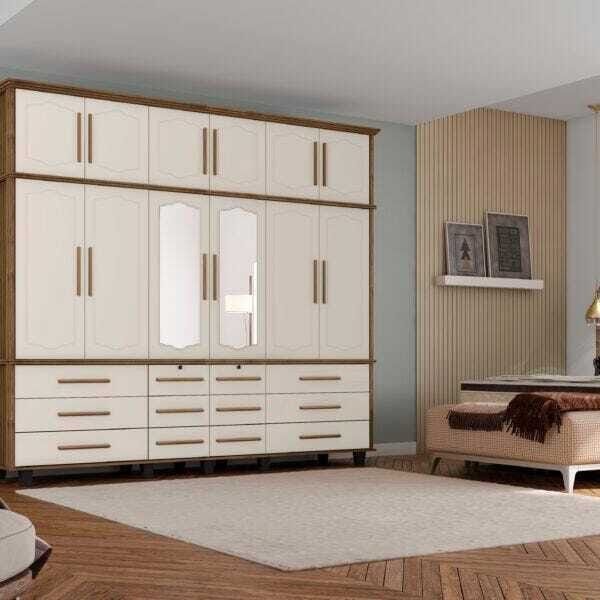 Guarda-Roupa Freijó com Off-White com Espelho-Fabrimóveis | MadeiraMadeira