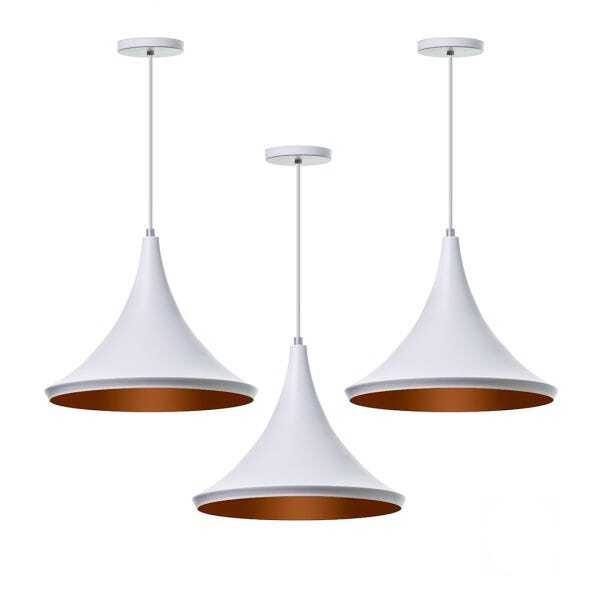 Kit 3 Lustre Pendente Interno Mesa Jantar Balcão Chapéu Chinês 33 cm ...