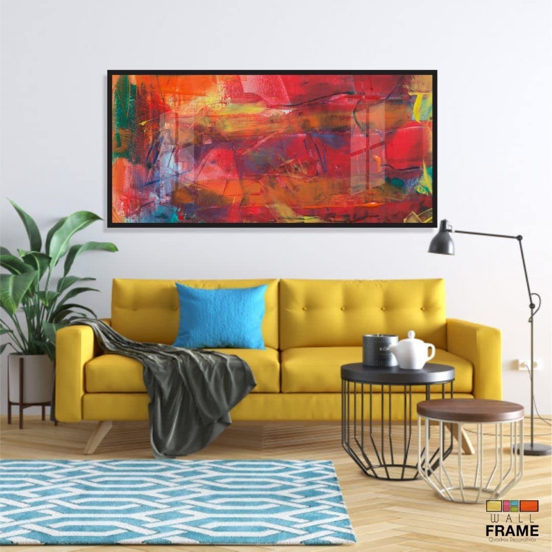 Quadro Decorativo Abstrato Vermelho 130x60 Moldura Preta 2x2 ...