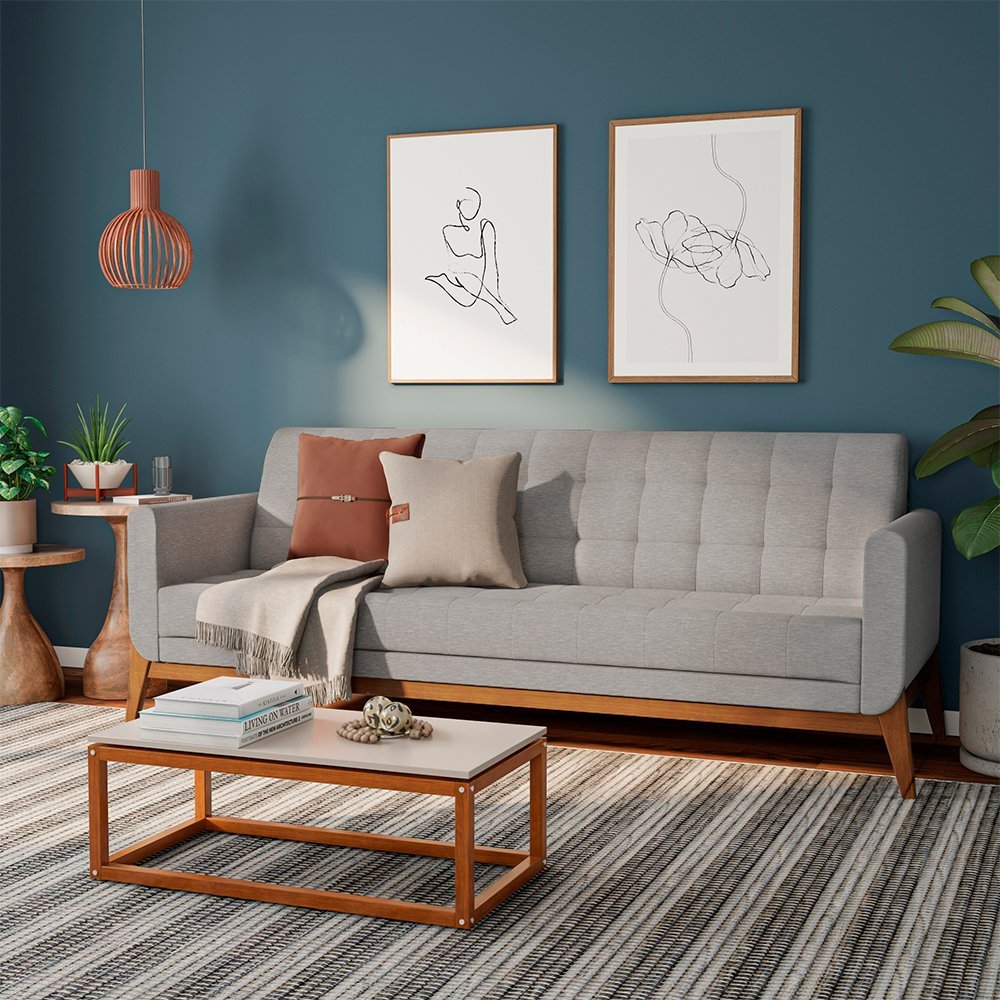 Sofá 3 Lugares Brooks 1,80 Linho Cinza | MadeiraMadeira
