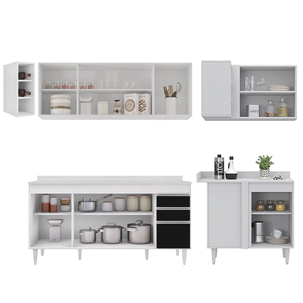 Armário de Cozinha Modulado de Canto Esquerdo 5 Peças Cp53 Balcão com ...