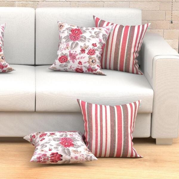 Capa de Almofada Vermelha listrada Kit com 4 Unidades 45cm x 45cm ...