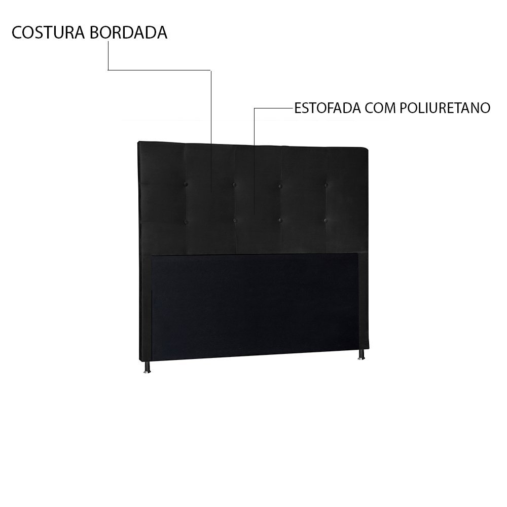 Cabeceira Casal Queen Estofada Berlim Suede Preto-160cm | MadeiraMadeira