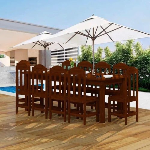 Conjunto Mesa Safira Em Madeira Maciça 220x88 Com 10 Cadeiras Castanho ...