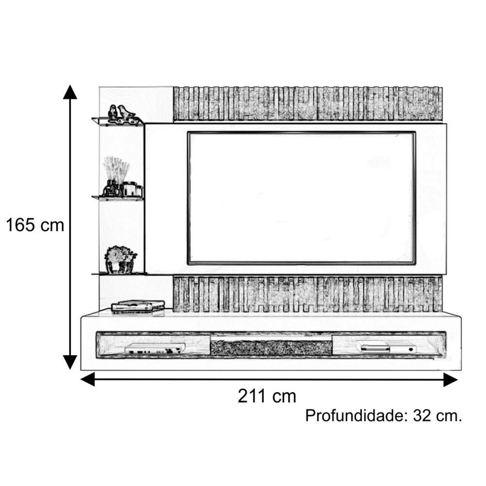 Painel Home Suspenso para Tv até 60 Polegadas Ripado Com LED 100% MDF ...