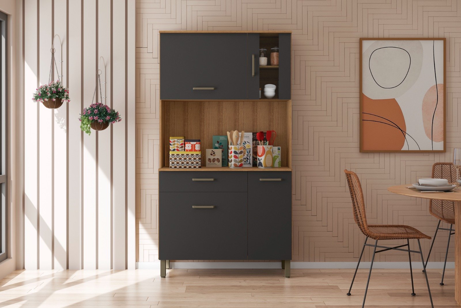 Kit Armário de Cozinha Compacta Grafite Viena Plus com 4 Portas e 1 Gaveta Vp | MadeiraMadeira