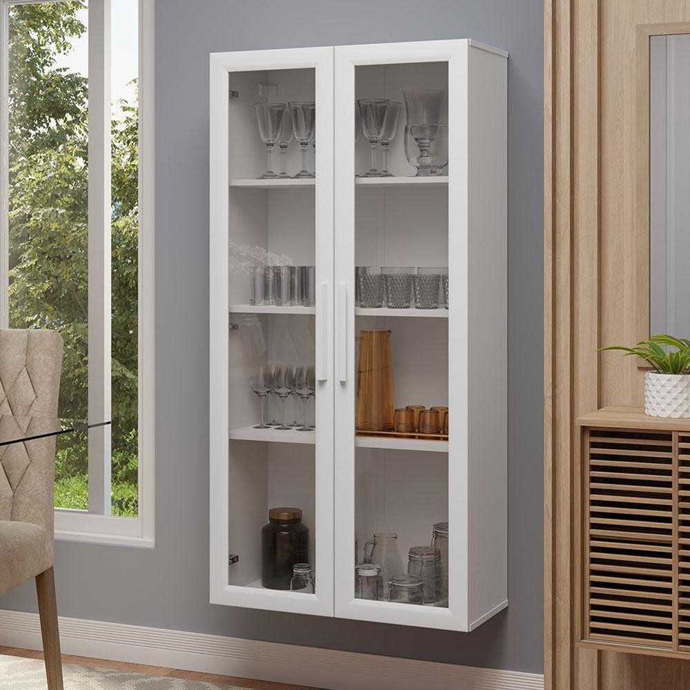 Cristaleira Suspensa 70 Cm 2 Portas de Vidro Branco Madesa | MadeiraMadeira