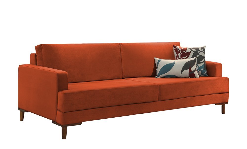 Sofá 3 Lugares Ocre em Veludo 2,03m Lírio | MadeiraMadeira