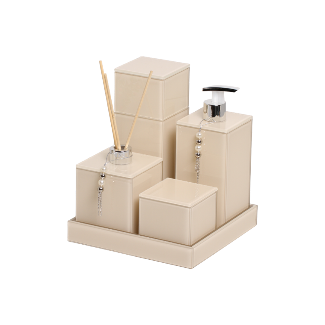 KIT LAVABO BANHEIRO LUXO VIDRO 5 PEÇAS: VANILLA PRATA | MadeiraMadeira