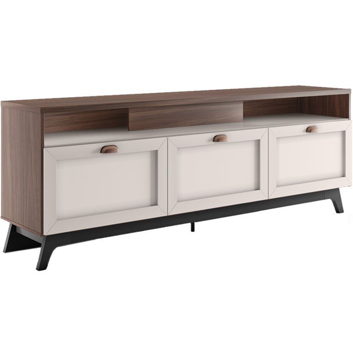 Rack para TV 70 Polegadas Olinda Nogueira Real Off White Preto CLB | MadeiraMadeira