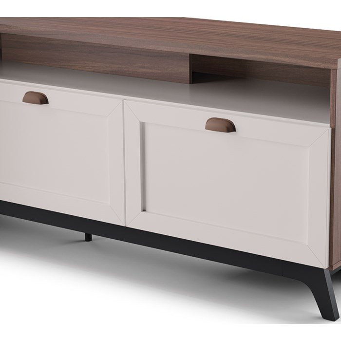 Rack para TV 70 Polegadas Olinda Nogueira Real Off White Preto CLB | MadeiraMadeira