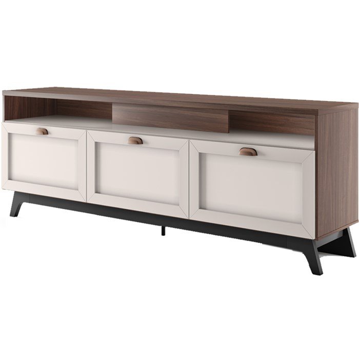 Rack para TV 70 Polegadas Olinda Nogueira Real Off White Preto CLB | MadeiraMadeira