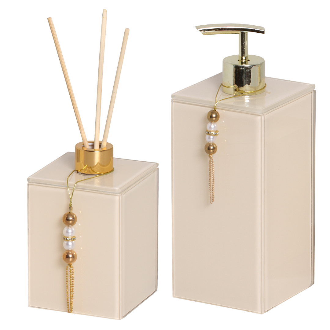 KIT LAVABO BANHEIRO LUXO VIDRO 2 PEÇAS: VANILLA DOURADO | MadeiraMadeira