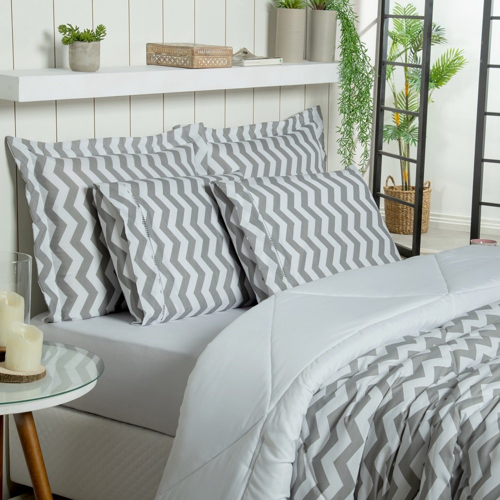 Edredom King Zig Percal 180 Fios 3 peças | MadeiraMadeira