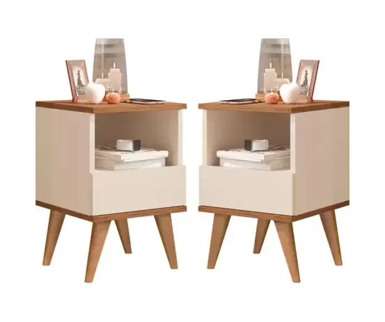 Kit Duas Mesas De Cabeceira Retrô Pés Palito Em Madeira Maciça - Bled ...