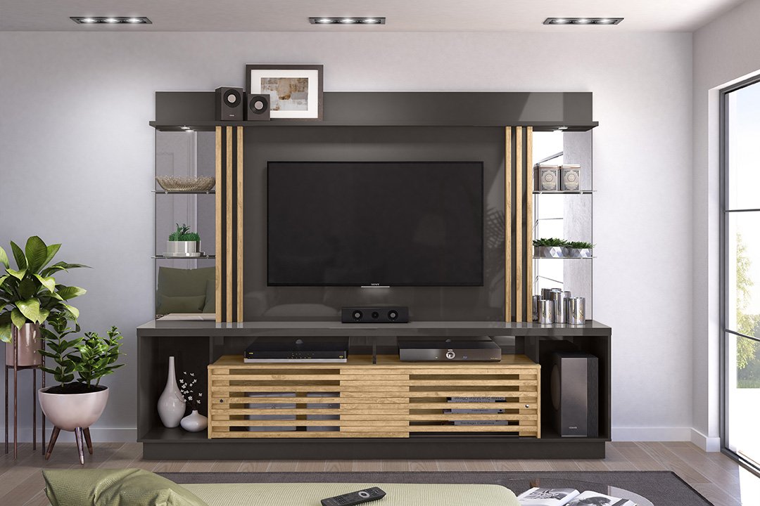 Home para TV até 55 polegadas Aussie Gold:Titânio/Carvalho | MadeiraMadeira