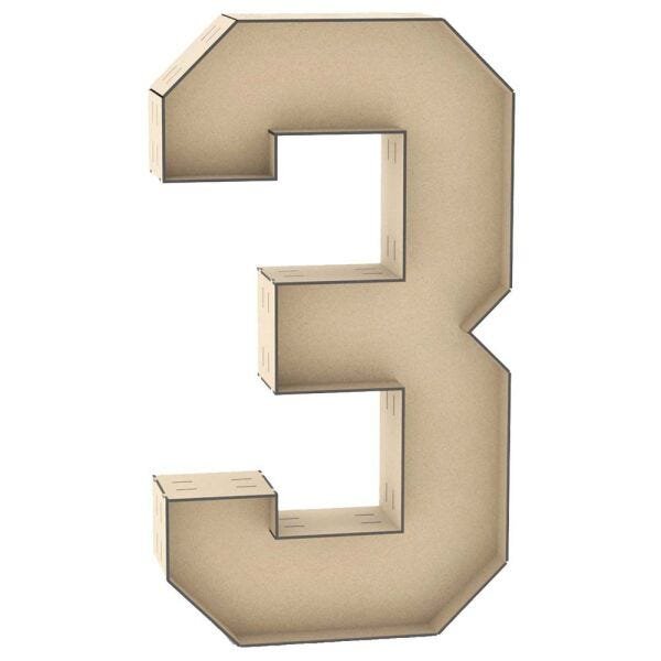 Numero 3 caixa 60 cm mdf decoração festa noivado aniversário ...