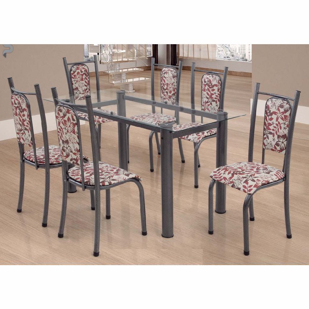 Conjunto de mesa Tubular com 6 cadeiras Isabela 140cm Tampo de Vidro ...