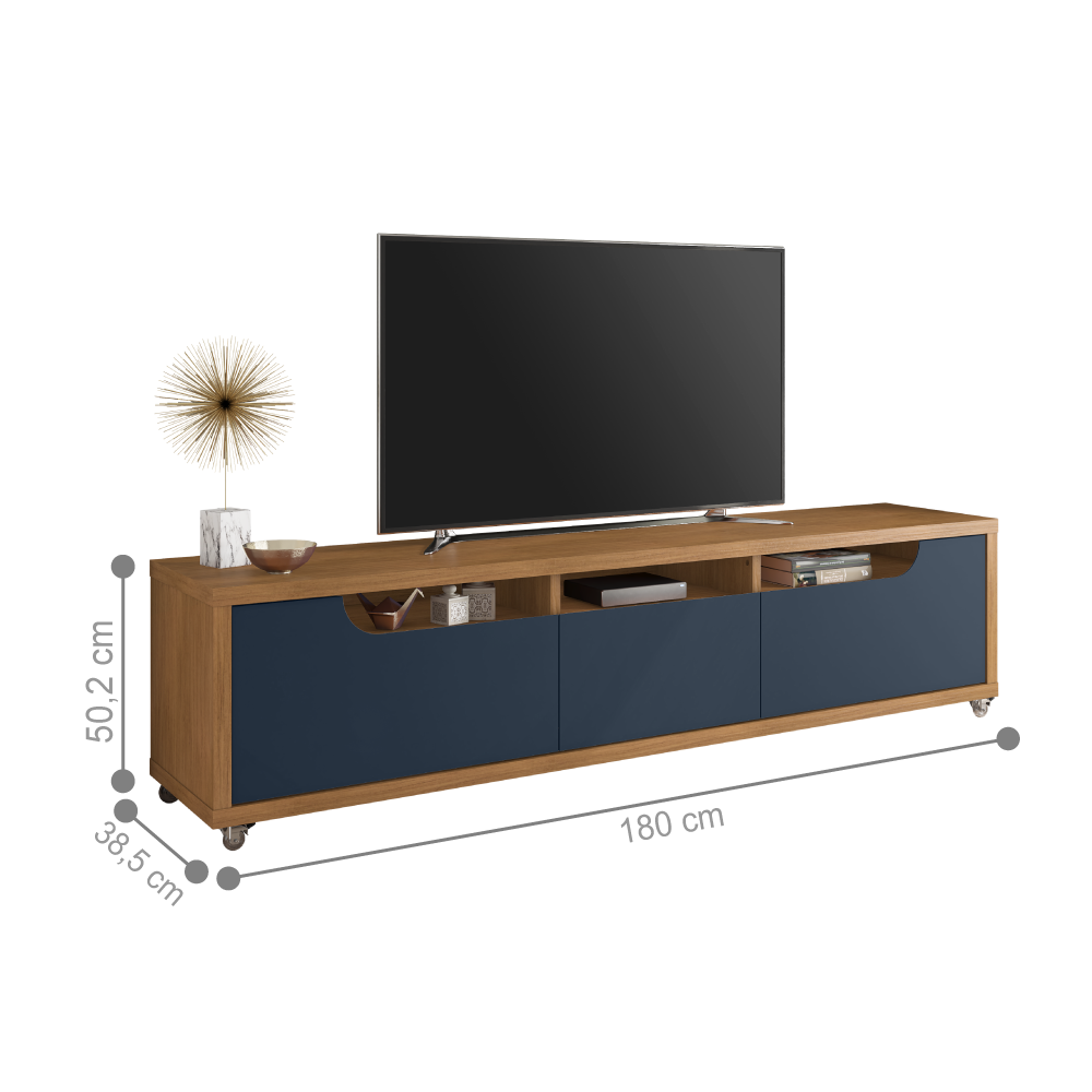 Conjunto Rack e Painel 60 Polegadas Doncic Cedro Azul Cobalto | MadeiraMadeira