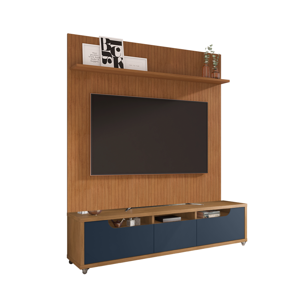 Conjunto Rack e Painel 60 Polegadas Doncic Cedro Azul Cobalto | MadeiraMadeira