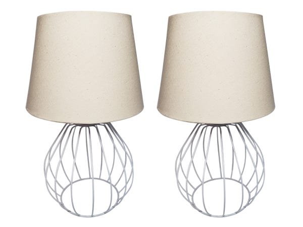 Kit de 2 Abajures Aramado Modelo Barrica Cúpula Tecido Creme ...