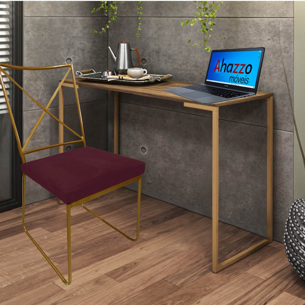 Kit Escritório Clark Cadeira e Mesa Industrial Ferro Dourado Tampo MDF ...