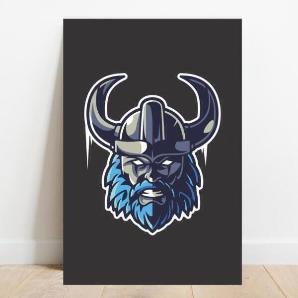 Quadro com moldura caveira viking barba medieval nerd 40x60 ...