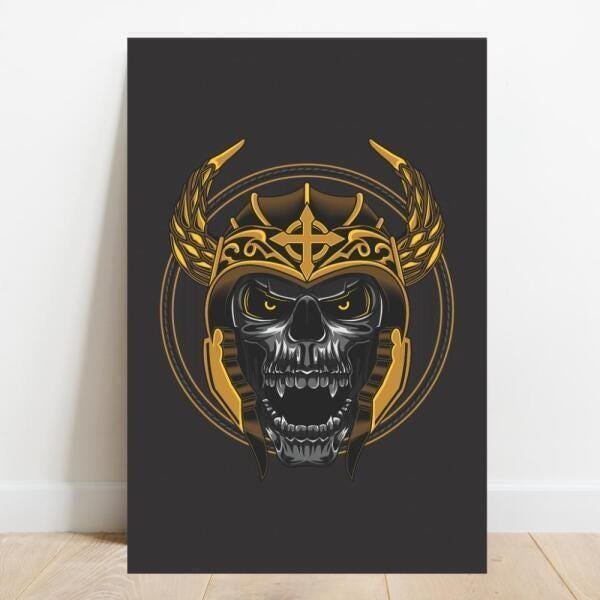 Quadro com moldura caveira viking barba medieval nerd 40x60 ...