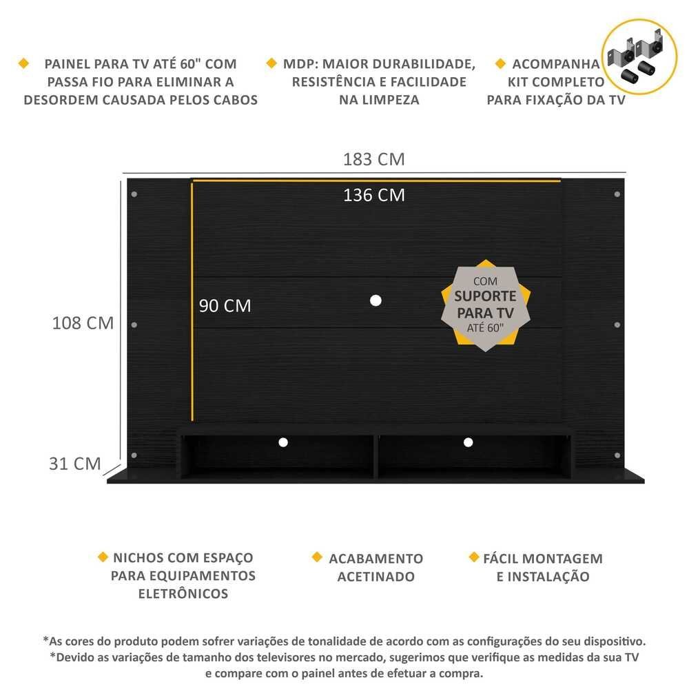 Painel c/ suporte TV 60" Tókio Multimóveis Preto | MadeiraMadeira