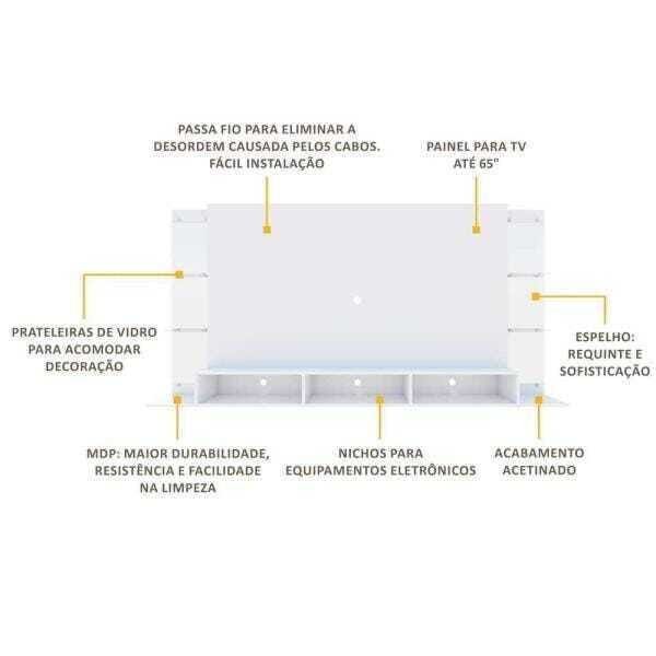 Painel para Tv Até 65 Polegadas com Espelho Nairóbi Plus Multimóveis ...