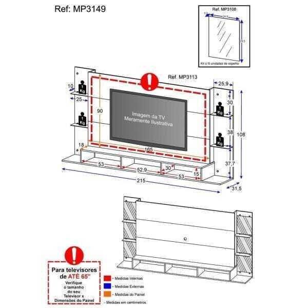 Painel para Tv Até 65 Polegadas com Espelho Nairóbi Plus Multimóveis ...