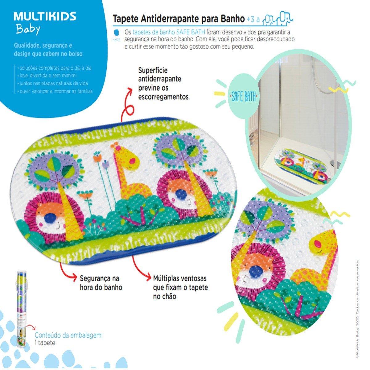 Tapete de Banho Infantil Antiderrapante Bebê Criança Safe Bath ...