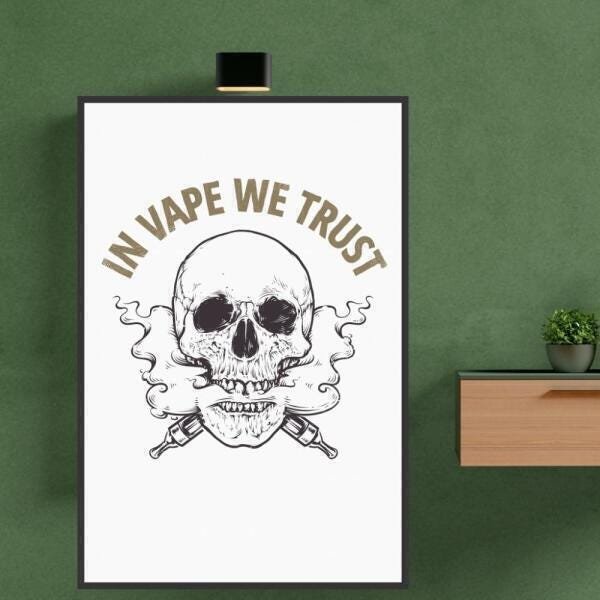 Quadro com moldura skull caveira vape nargile 40x60 | MadeiraMadeira