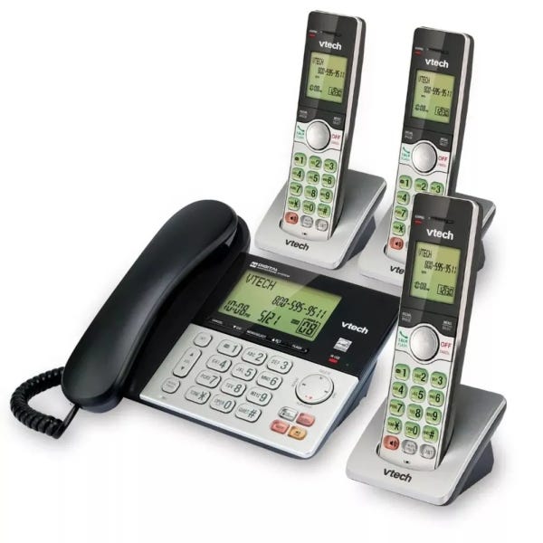 Telefone com Fio e sem Fio Vtech 3 Bases Preto e Prata | MadeiraMadeira