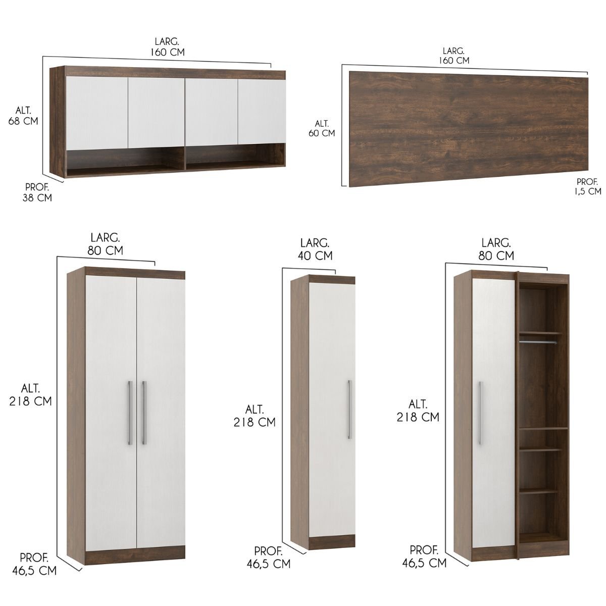 Guarda Roupa Modulado Completo Quarto Casal Selene 326/80x218 Cm 5 ...