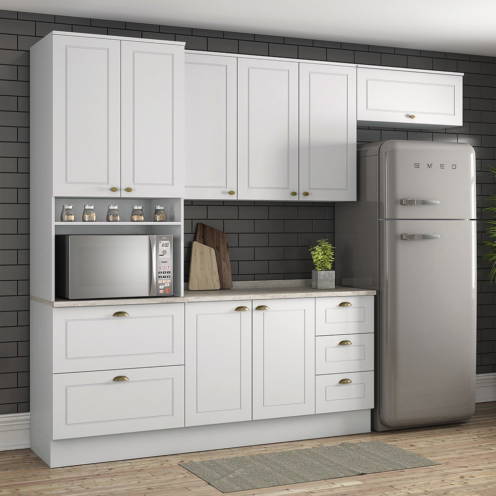 Cozinha Modulada Completa 271cm 5 Peças 8 Portas 5 Gavetas 100%MDF ...