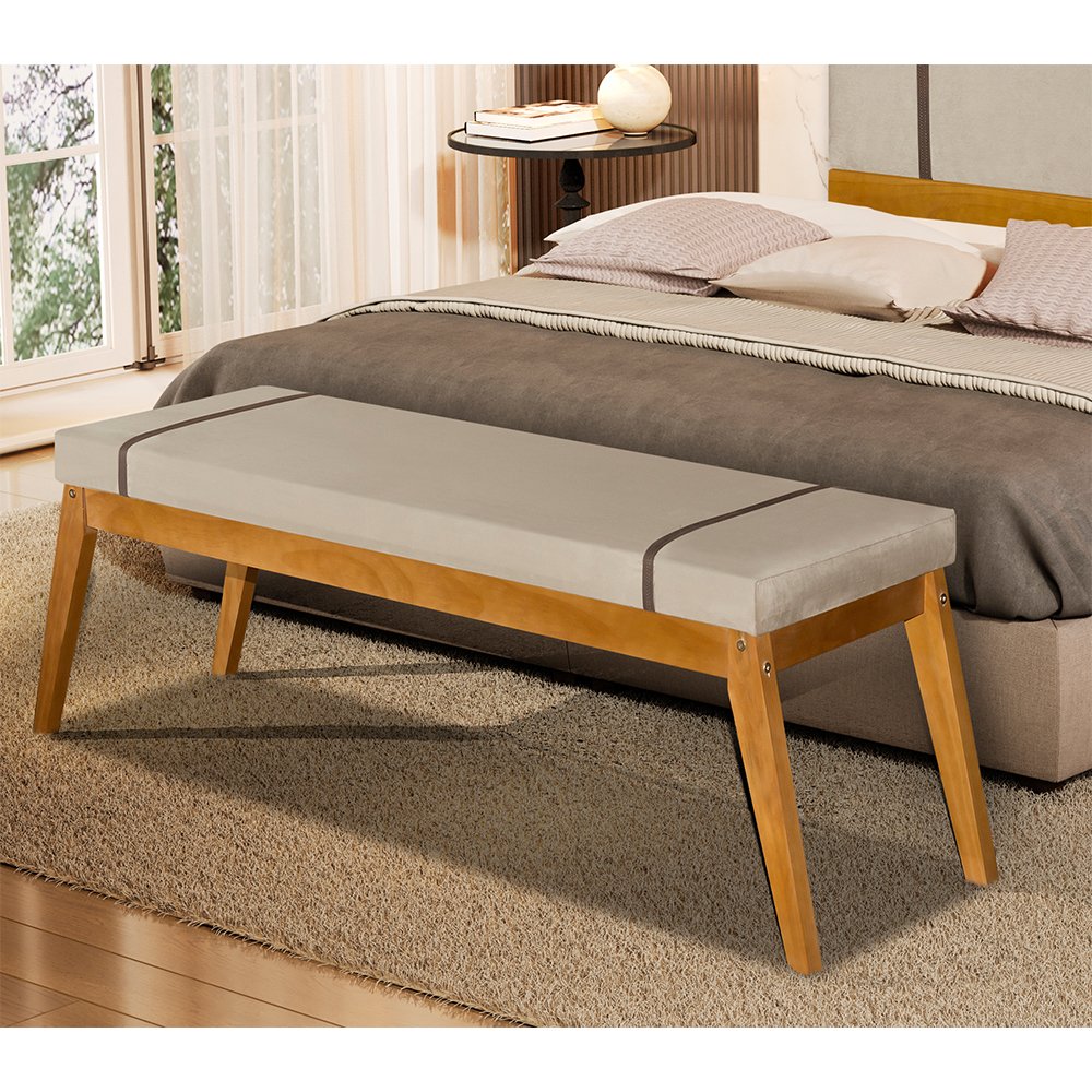 Recamier Puff Londres Luxo Veludo Bege Palha Base em Madeira Maciça ...