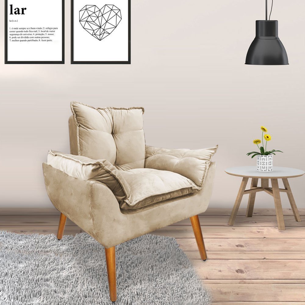 Poltrona Opala Para Sala De Estar - Marfim Suede | MadeiraMadeira