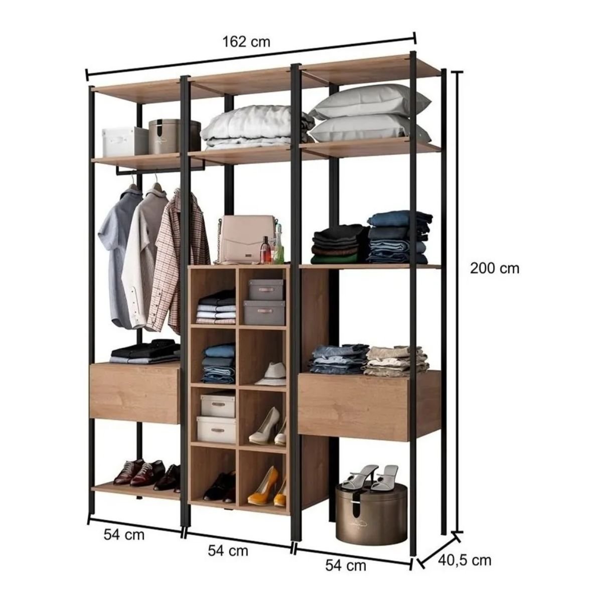 Kit 3 Módulos Guarda Roupa Roupeiro Oxford Preto Demolição | MadeiraMadeira