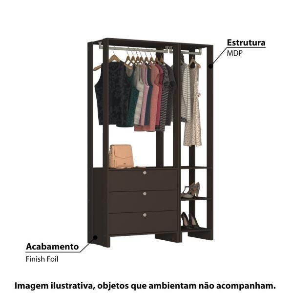 Estante Closet Yes 120cm com 2 Cabideiros e 3 Gavetas - Graf | MadeiraMadeira