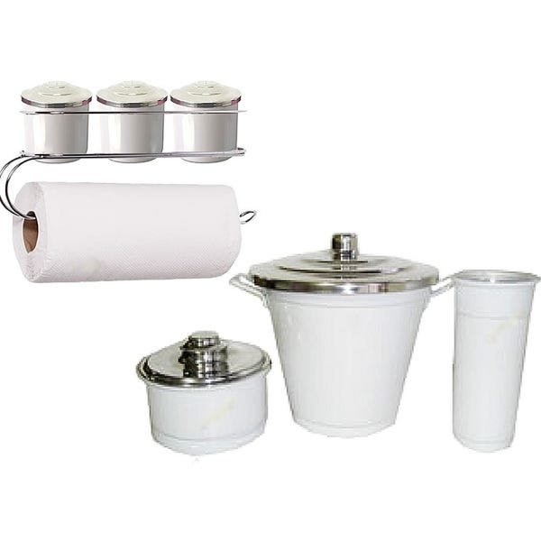 Kit de Pia Condimento Potes Tempero Cozinha Branco 020 | MadeiraMadeira
