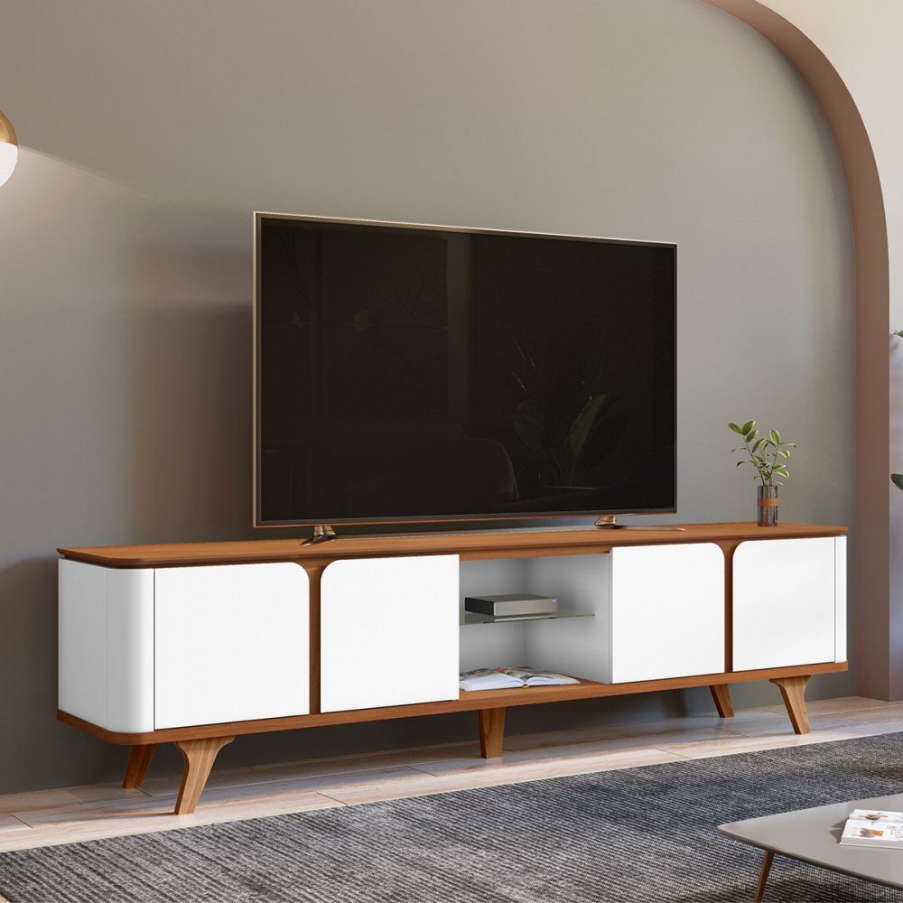 Rack para Tv até 60 Polegadas Roma 4 Portas 1 Prateleira com Vidro ...