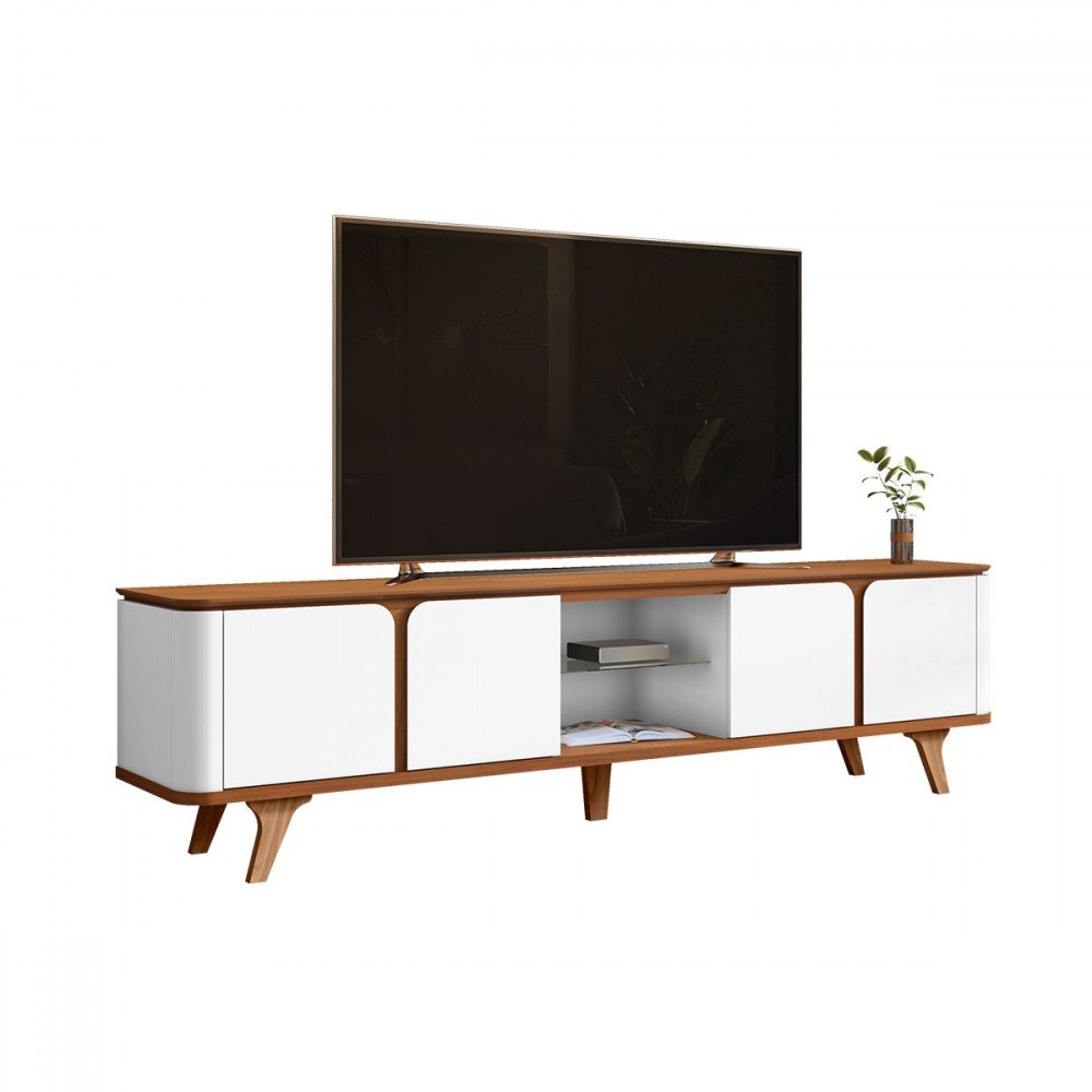 Rack para Tv até 60 Polegadas Roma 4 Portas 1 Prateleira com Vidro ...