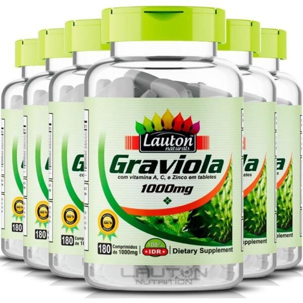 Kit 6 Potes Graviola 1000Mg 180 Comprimidos Lauton | MadeiraMadeira