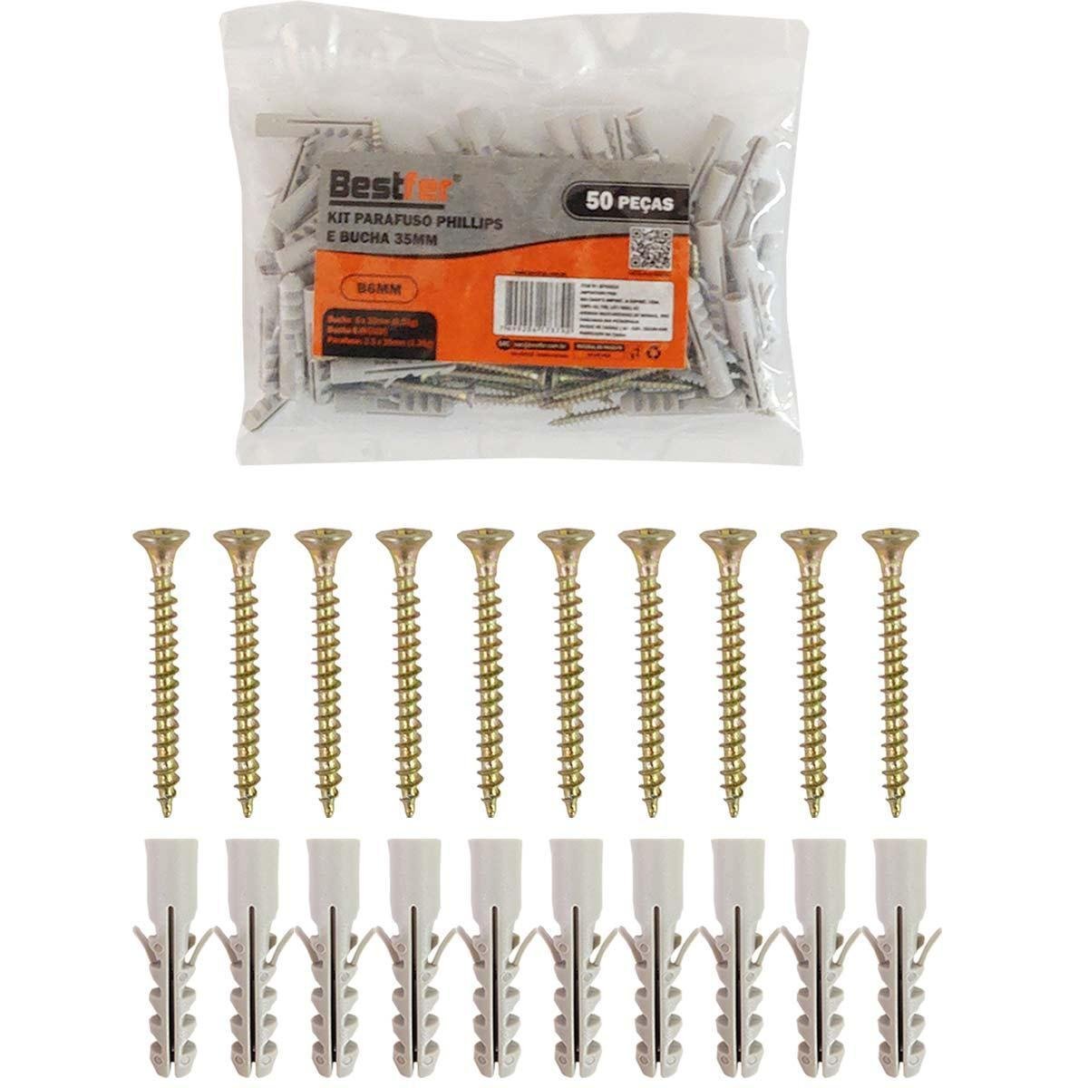 Kit 100 Parafusos Latonados Phillips Com Bucha 6X35Mm | MadeiraMadeira