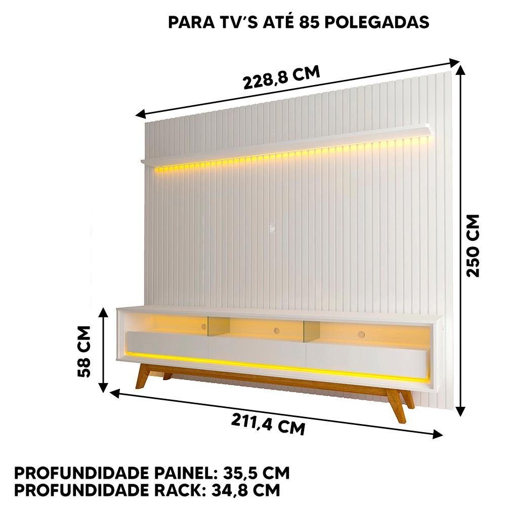 Rack Com Painel Para Tv 85 Polegadas Branco Lux Shop Jm | MadeiraMadeira
