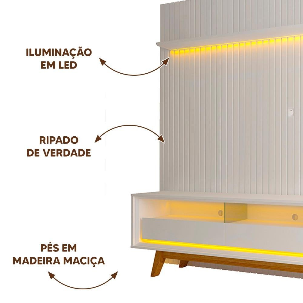 Rack Com Painel Para Tv 85 Polegadas Branco Lux Shop Jm | MadeiraMadeira