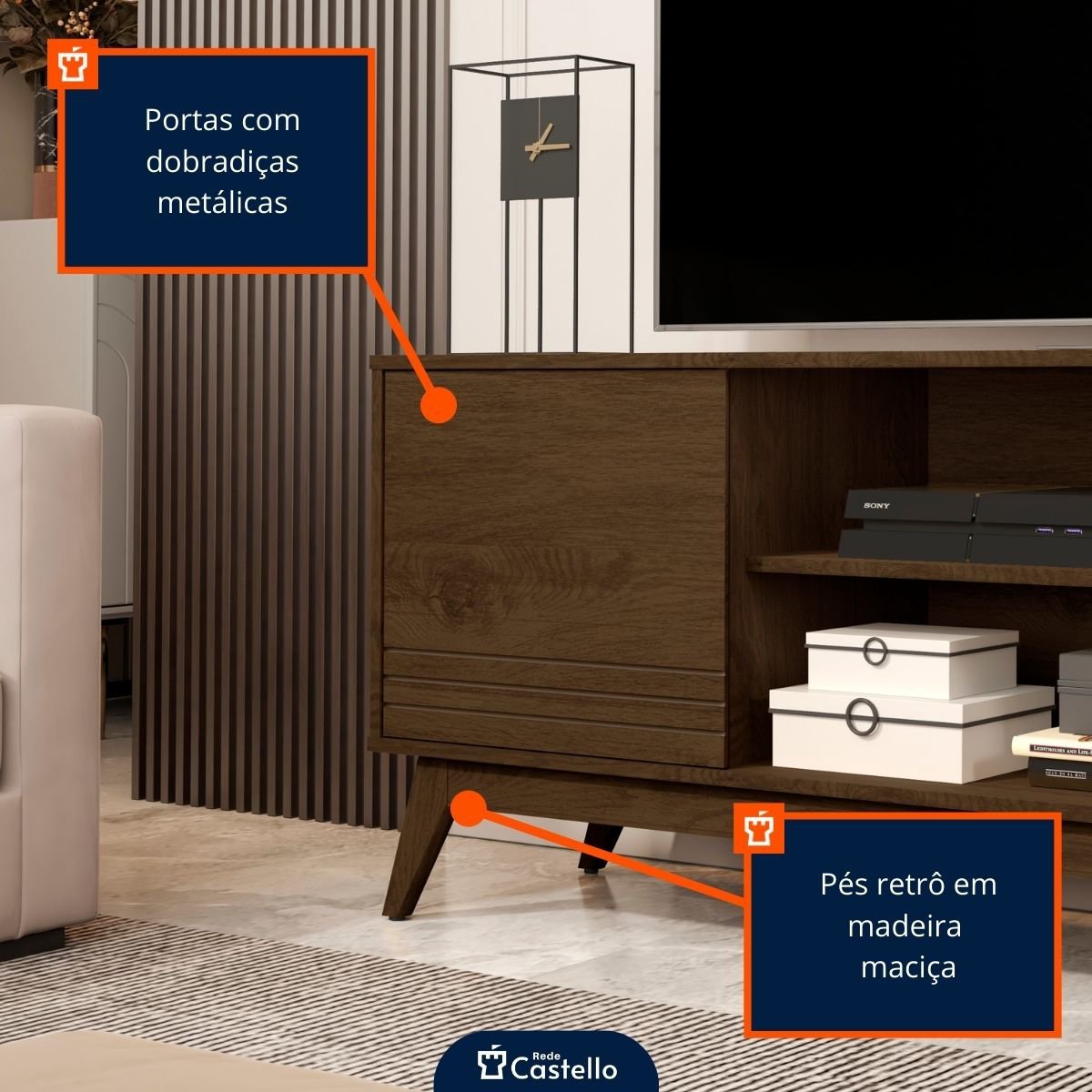 Rack de Televisão até 55 Polegadas com 2 Portas Prateleira Nicho - Mod ...