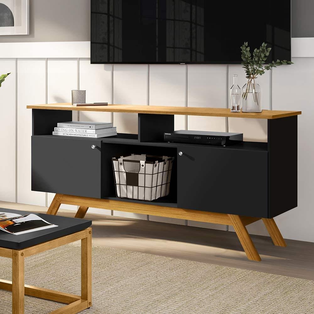 Rack De Sala Preto Madeira Amsterdã Tebarrot | MadeiraMadeira