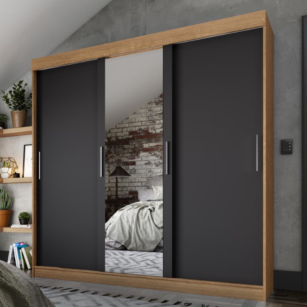 Guarda Roupas Casal com Espelho 3 Portas de Correr 2 Gavetas França ...